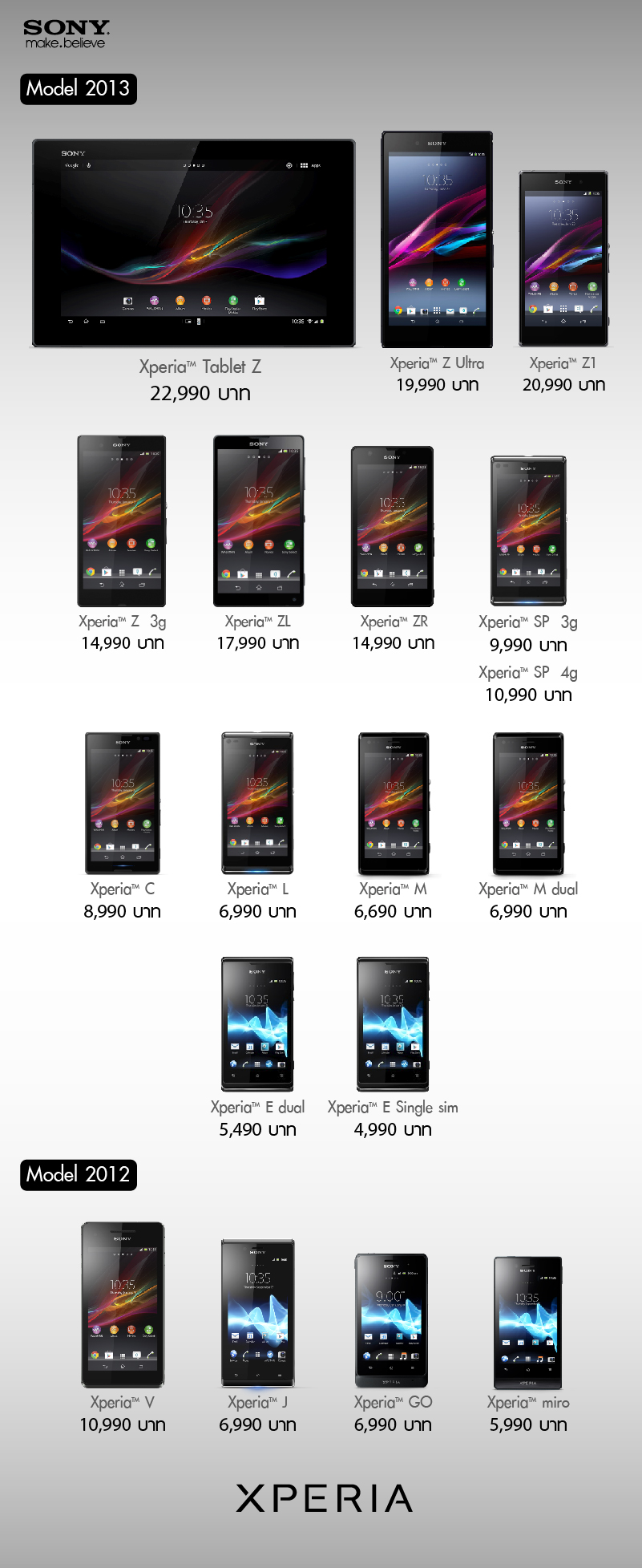 อัพเดทราคาเครื่องศูนย์ Sony Mobile Thailand